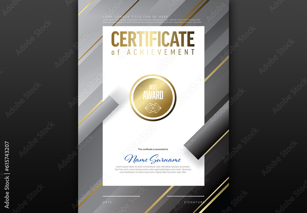 Modern golden and gray certificate layout template made stripes Stock ...