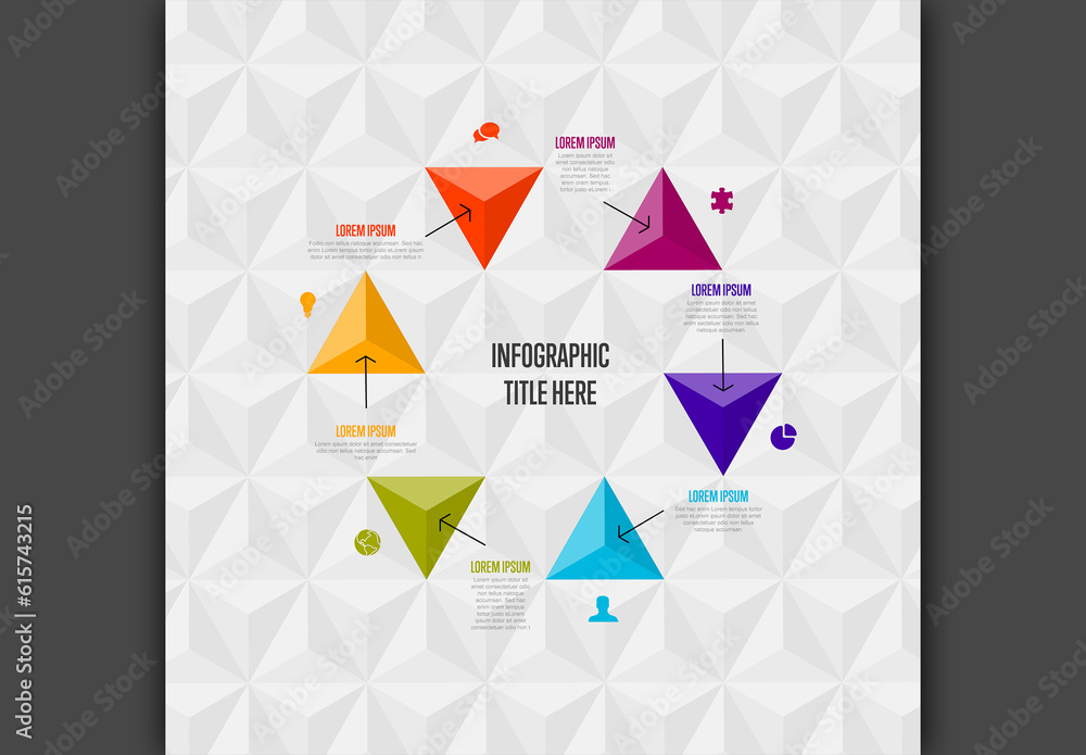 Six triangle elements infographic cycle with icons and descriptions ...