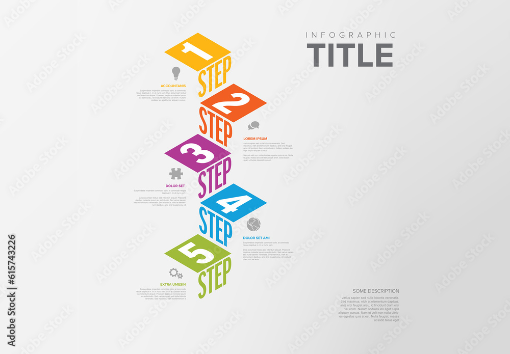 Infogrpahic vertical five steps diagram template for workflow, business ...