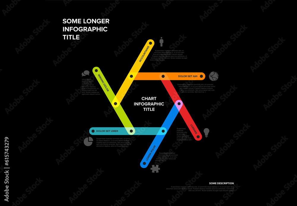Six blocks chart multipurpose infographic template on black background ...