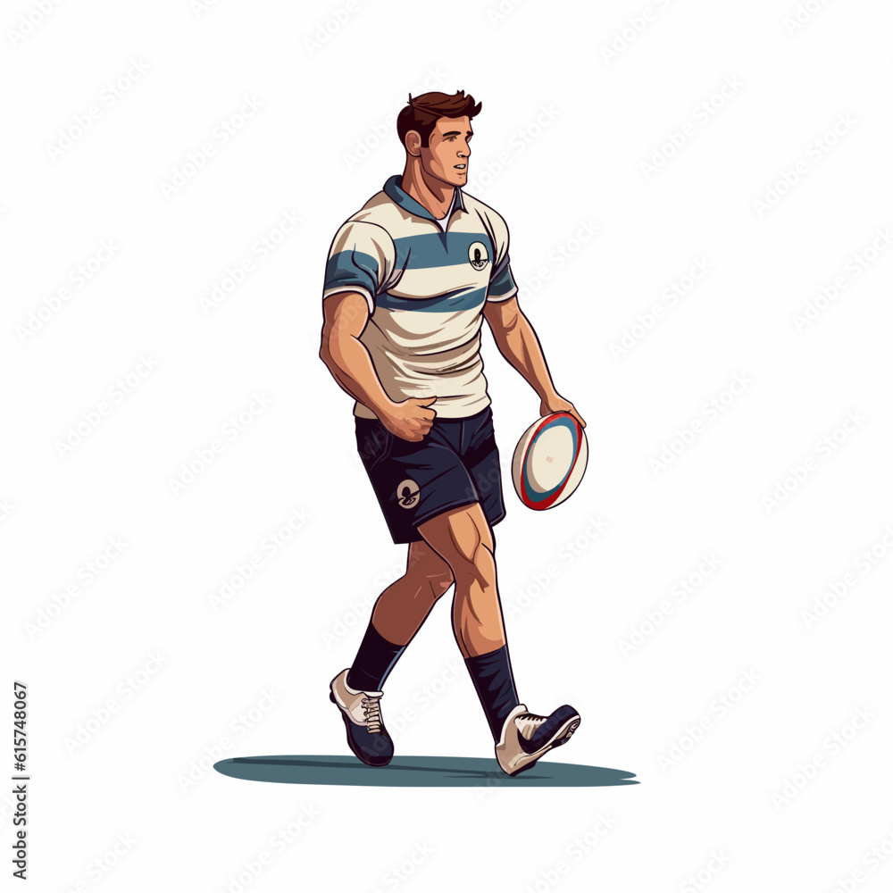Playful cartoon Rugby player at training facility sticker Illustrations ...