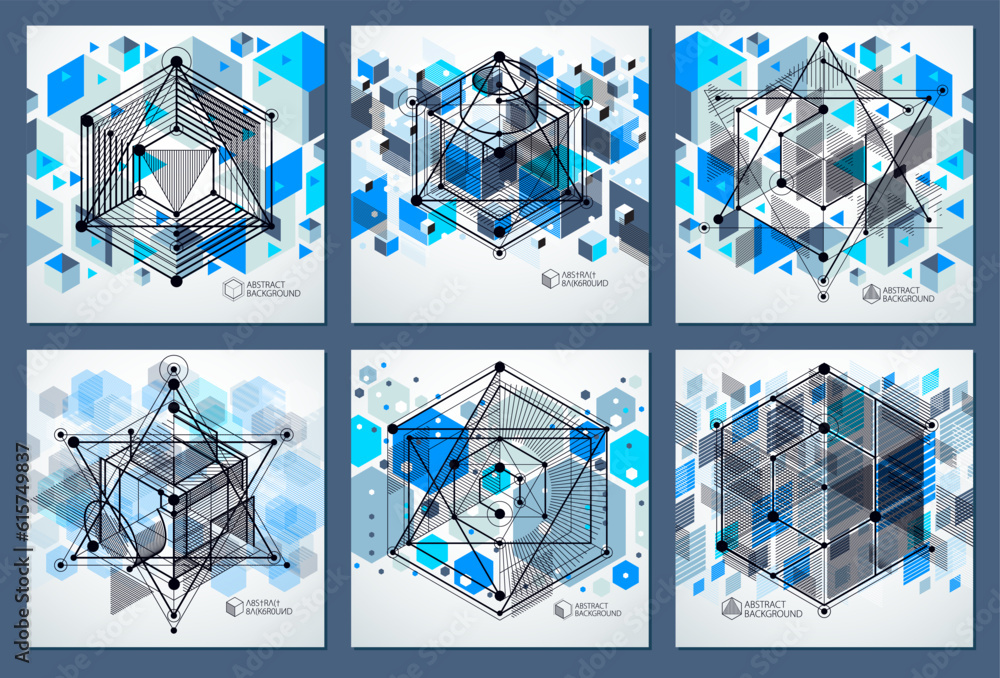 Modern isometric vector abstract blue backgrounds set with geometric ...