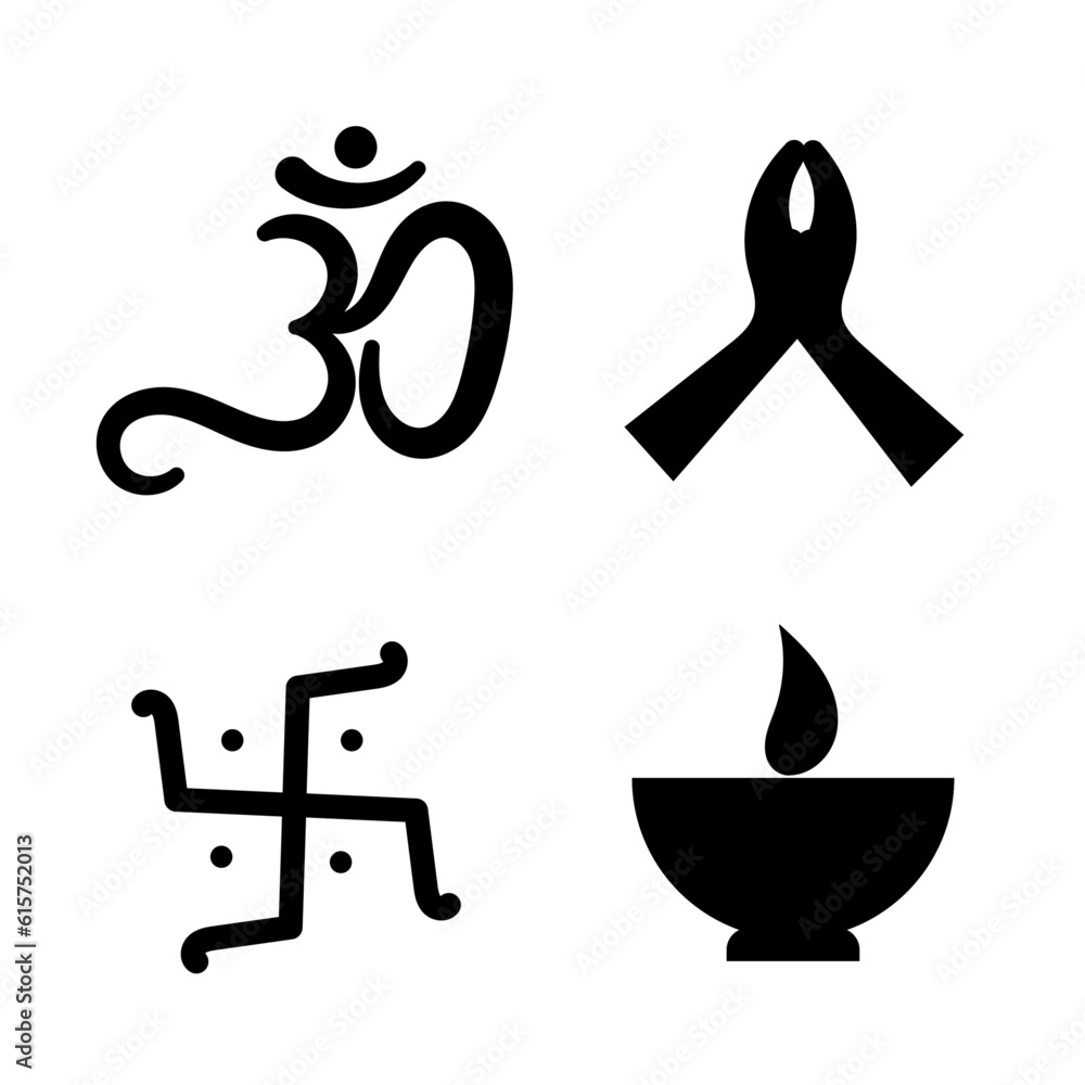 Om or Aum,swastik,namaste,diya symbol of Hinduism shilouette,Set of 4 ...