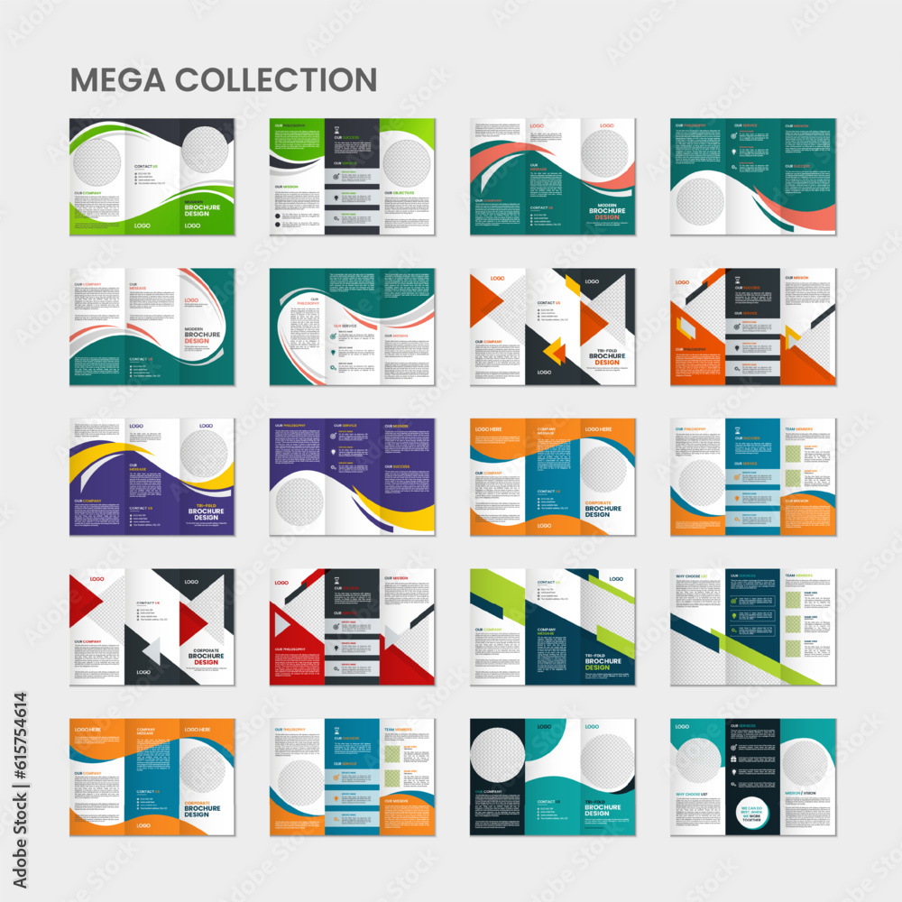 Mega pack colorful geometric trifold Brochure template, mega collection ...