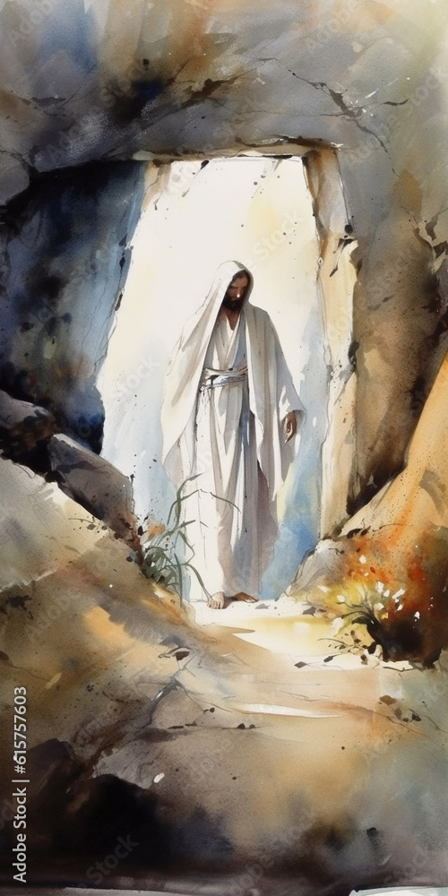 Jesus Christ in snow-white clothes, watercolor illustration of the ...