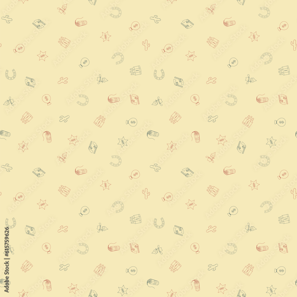 Cowboy freehand drawings seamless pattern. Wild west pattern in doodle ...