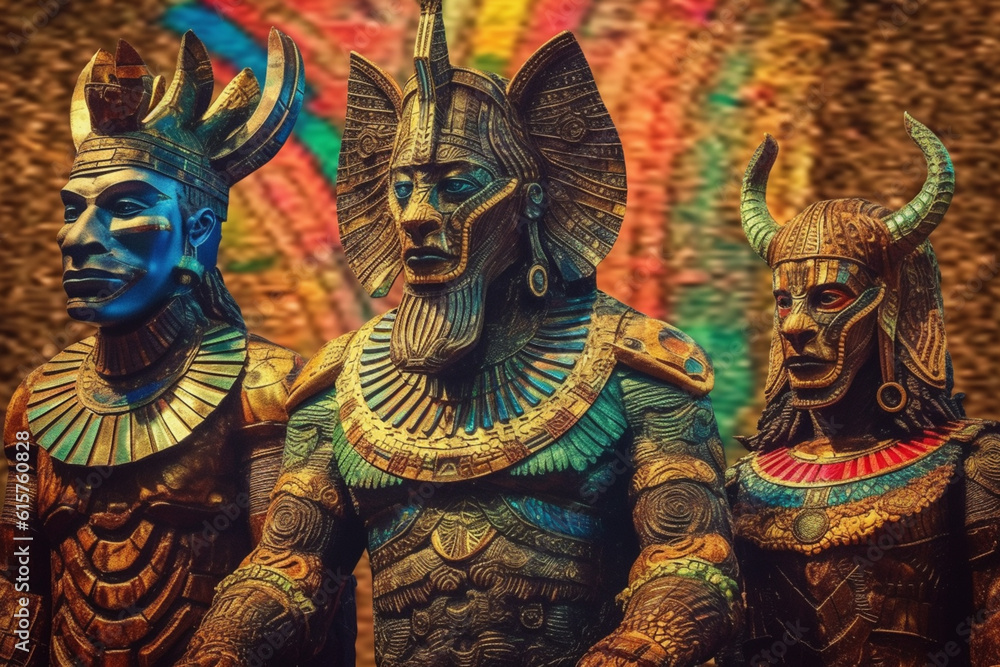 An abstract representation of Sumerian mythical creatures and deities ...