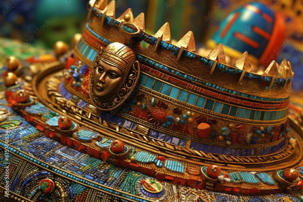 An image showcasing abstract representations of Sumerian royal regalia ...