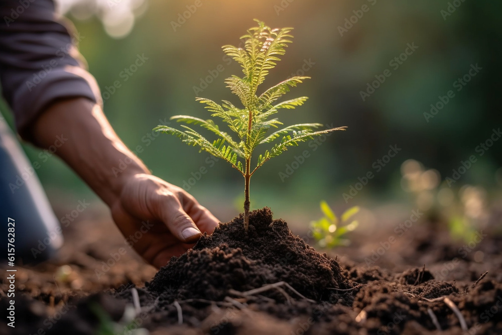Reforestation project with seedlings being planted, Natural climate ...