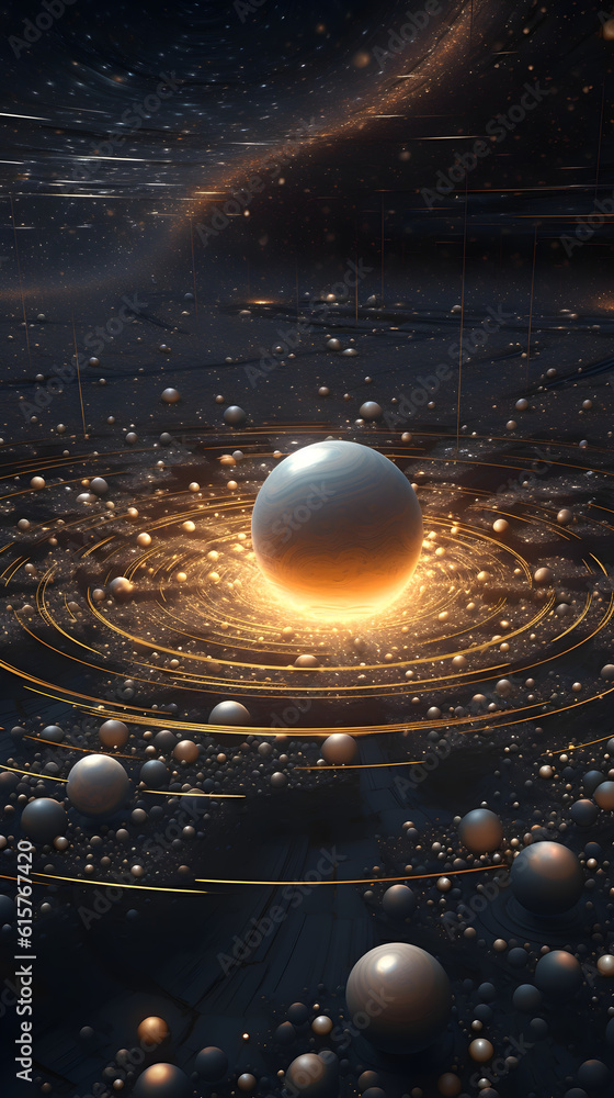 Digital Artwork Illustrating the Solar System with Glowing Spheres and ...