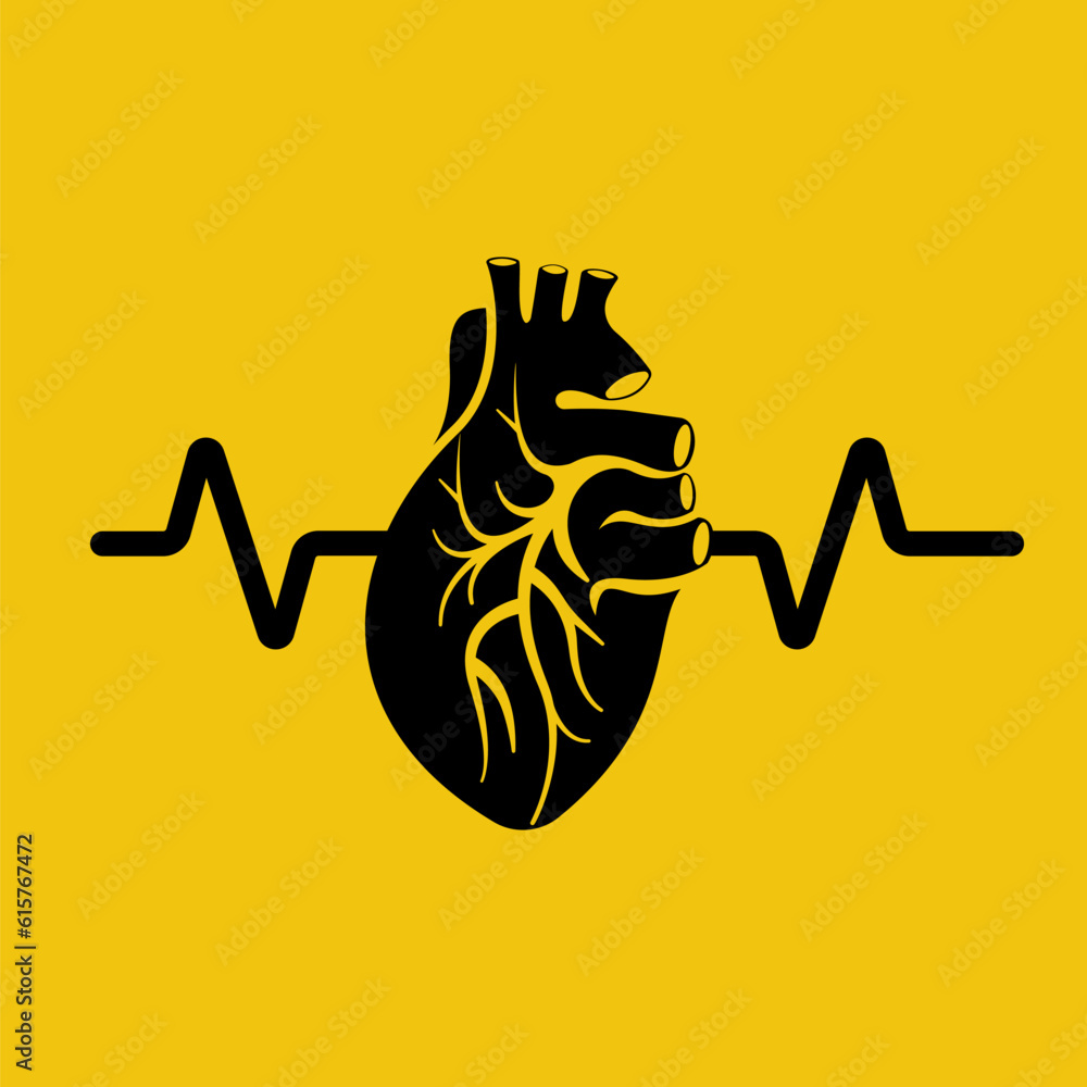 Cardiology concept. Human heart red heartbeat with life line, symbol ...