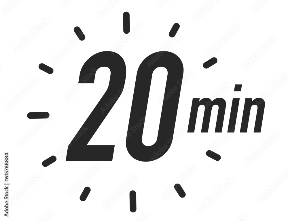 Timer icon 20 minutes vector black color. Stopwatch isolated on white ...