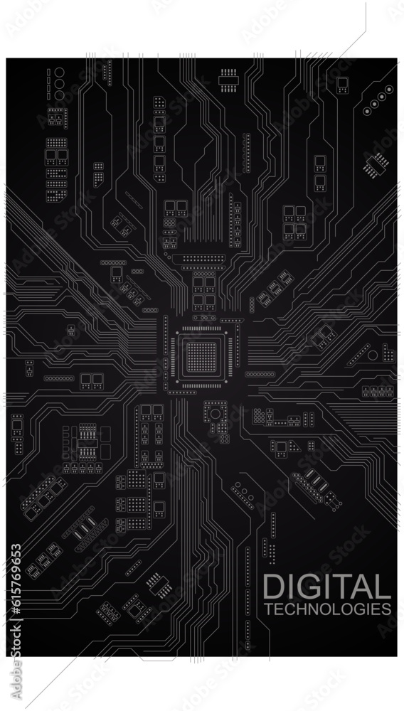 Printed circuit board of digital devices. Vector illustration of a ...