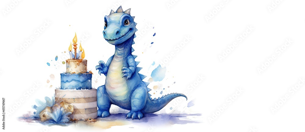 Blue dinosaur celebrating birthday, blue dragon and birthday cake ...