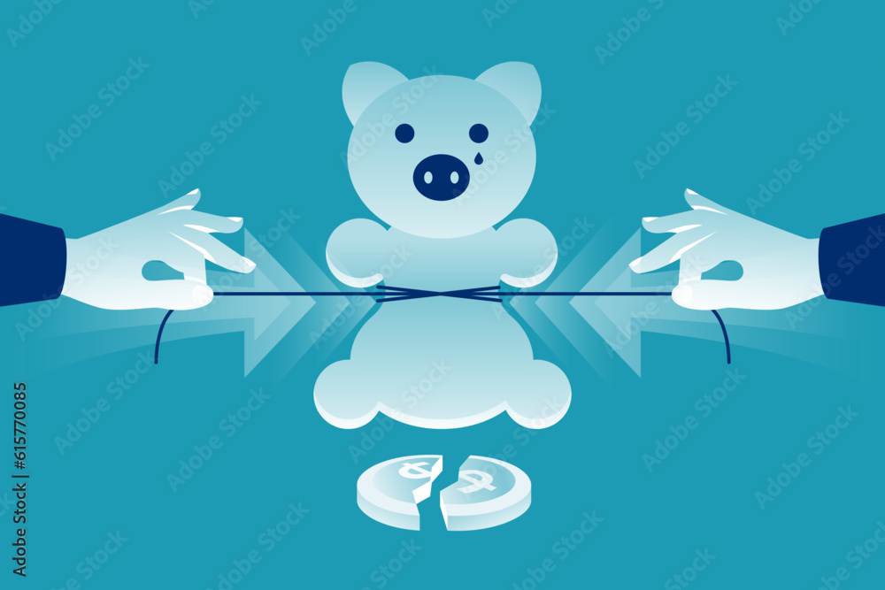 People squeeze the family budget. Symbol of a decrease in income ...