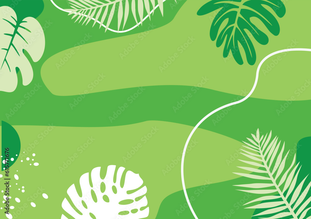 Presentation Background with tropical leaf plant on green background ...