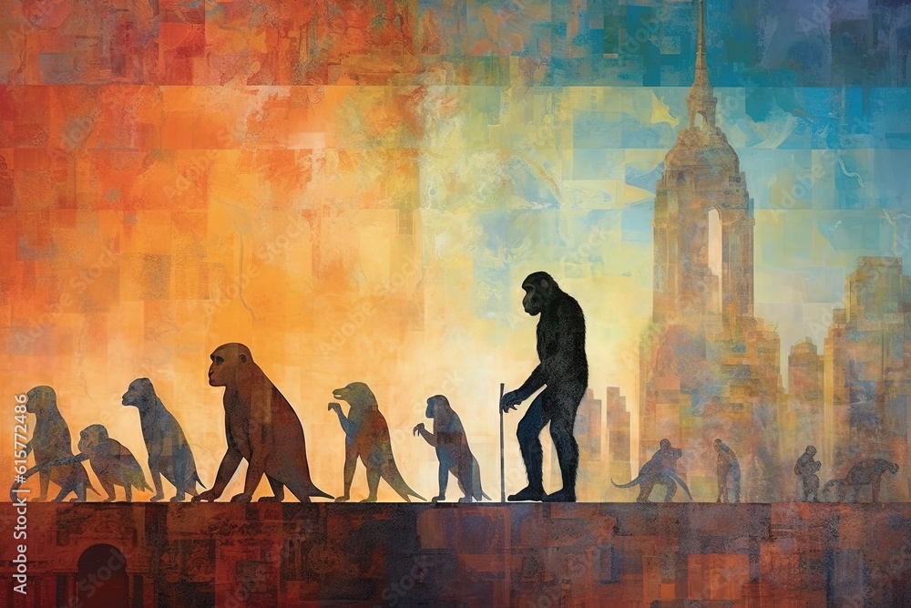 monkey human evolution illustration generative ai Stock Illustration ...