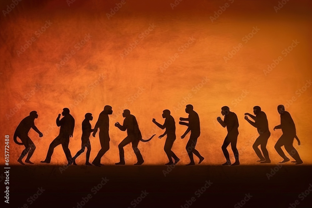 The silhouette of human evolution unfolds like a dance, as the primal ...