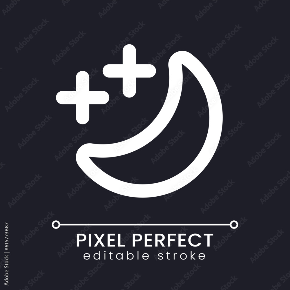 Sleep mode pixel perfect white linear ui icon for dark theme. Shift to ...