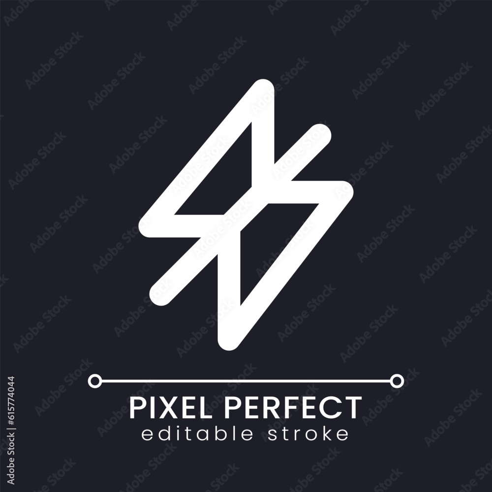 Silent mode pixel perfect white linear ui icon for dark theme. Block notifications. Vector line ...