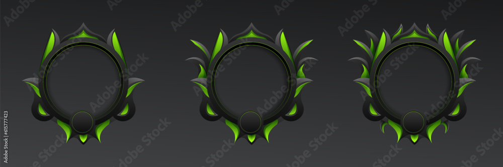 Abstract green and black game avatar gui frames set for game ui design ...