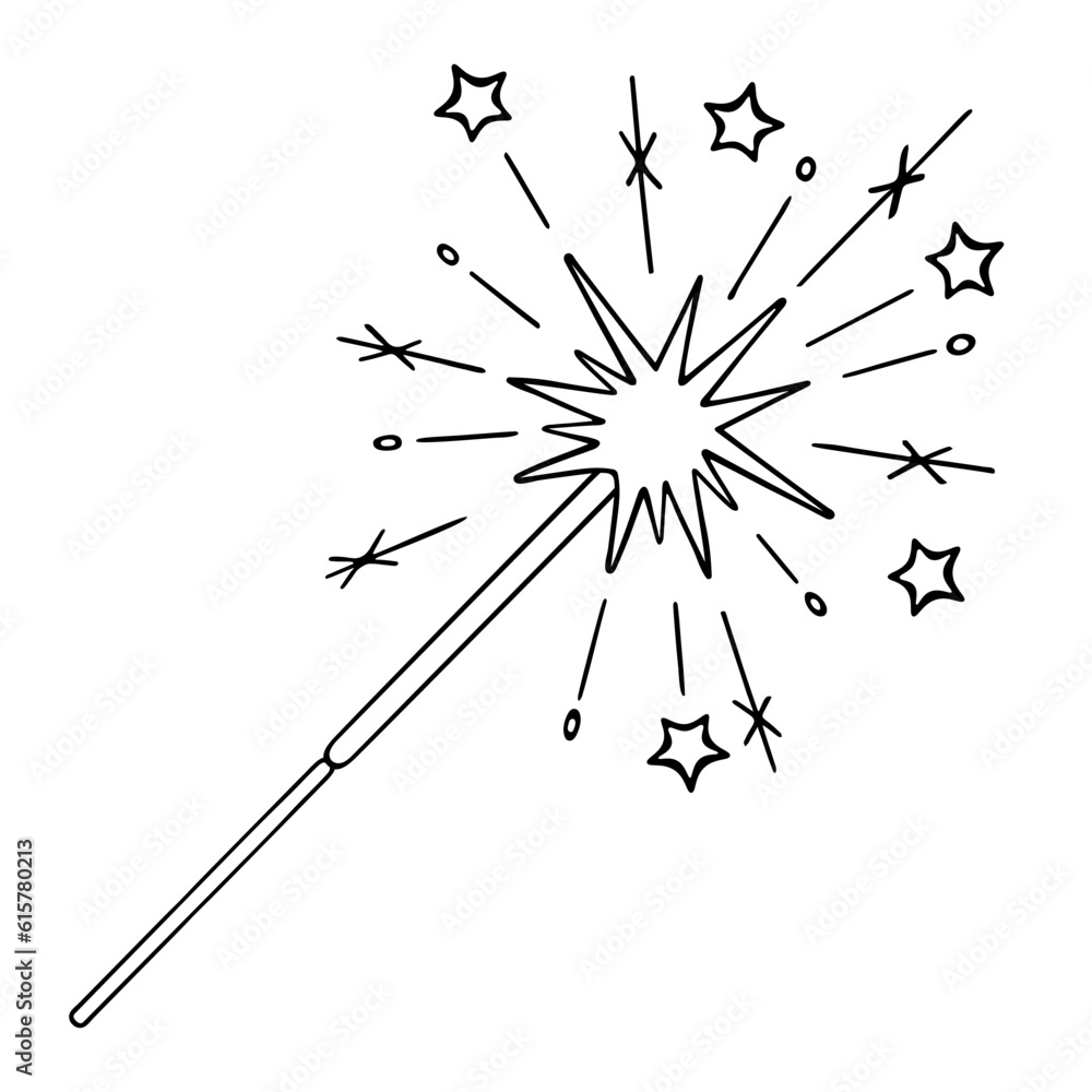 Sparkler. Sketch. Pyrotechnics. Vector illustration. Outline on ...