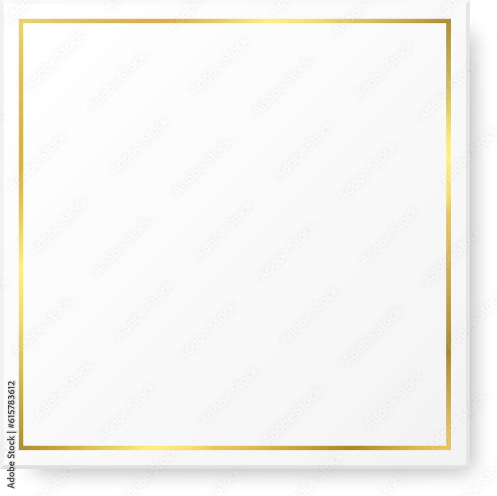 White square paper frame with gold outline and shadow, papwer art style ...