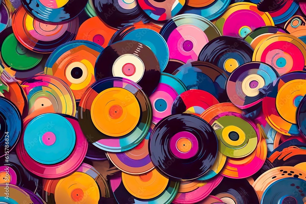 Vinyl records music background, pop art. background with circles ...