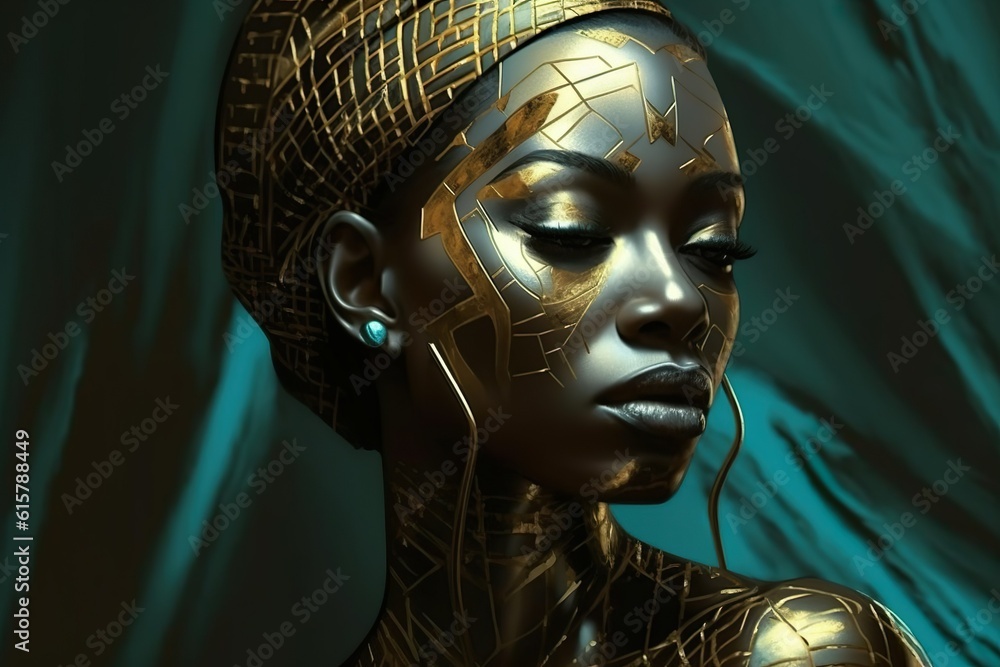 Golden Masterpiece: Human Canvas Adorned with Face and Body Painting in ...