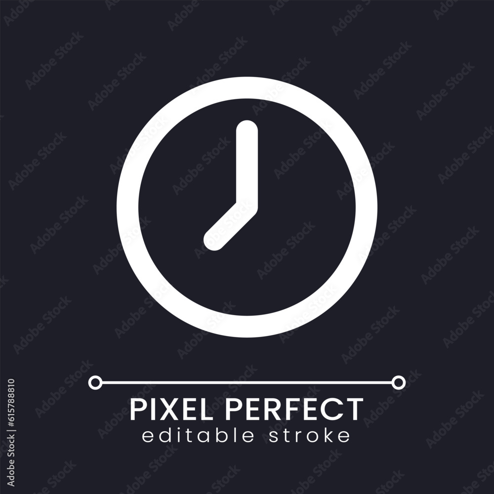 Clock pixel perfect white linear ui icon for dark theme. Time measure ...