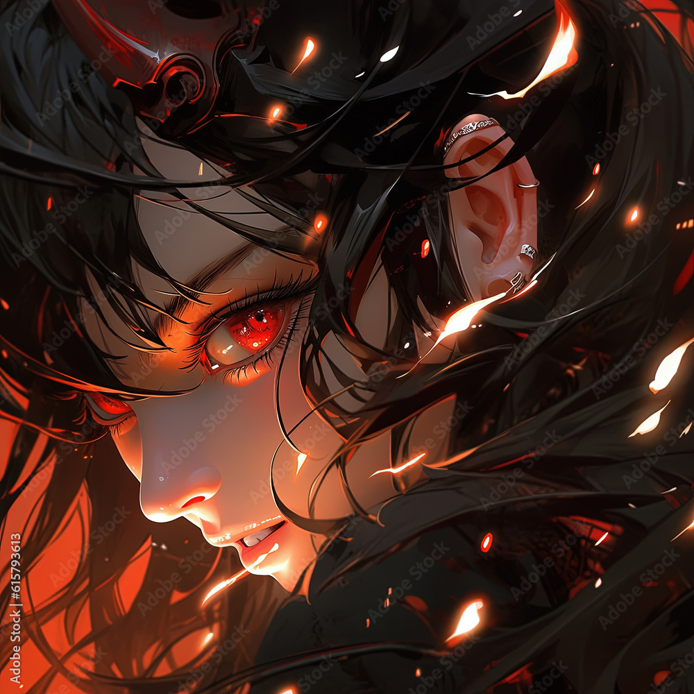 Anime girl demon eyes Stock Illustration | Adobe Stock