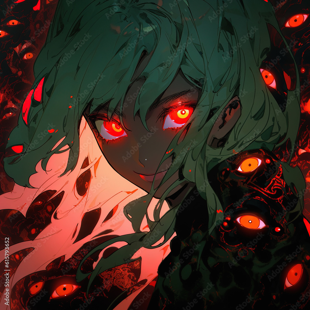 Anime girl demon eyes Stock Illustration | Adobe Stock