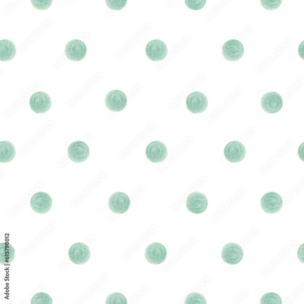 Watercolor seamless pattern green mint polka dots. Isolated on white ...