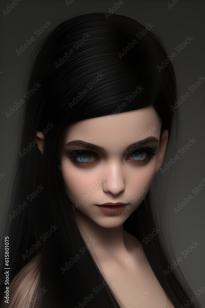 An illustration of a scary goth girl. (AI-generated fictional ...