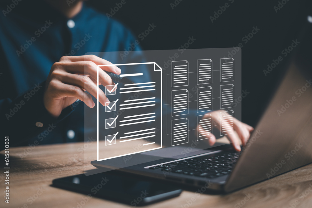 Digital and smart checklist document concept, Businesswomen marking on ...
