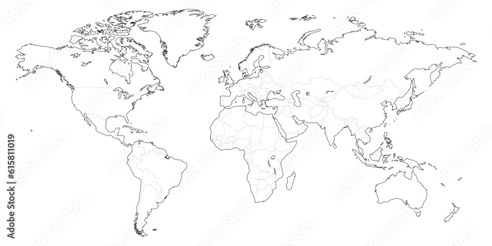 Blank outline map of World. Worksheet for geography teachers usable as ...