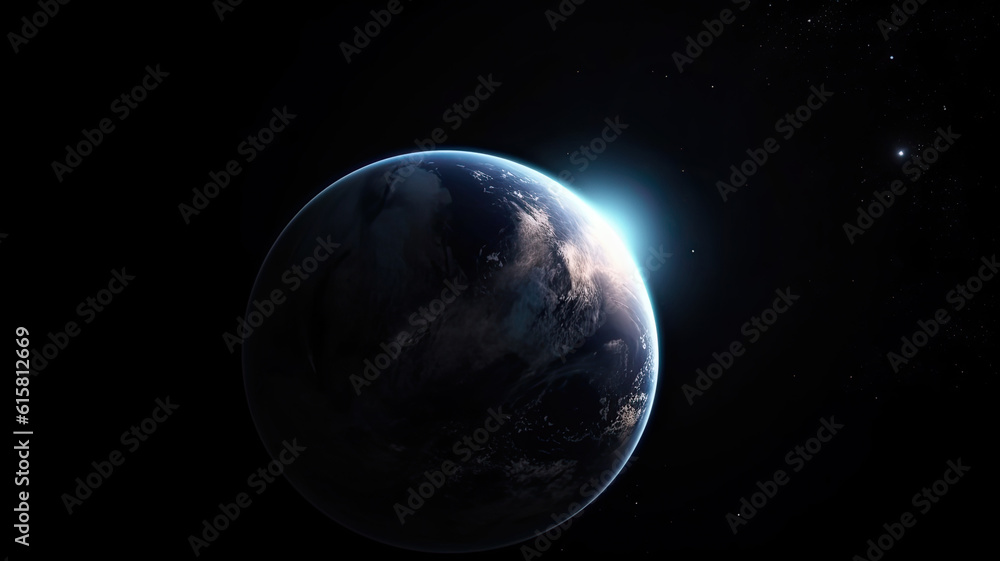 Photo & Art Print Space planet earth with energy waves around and light ...
