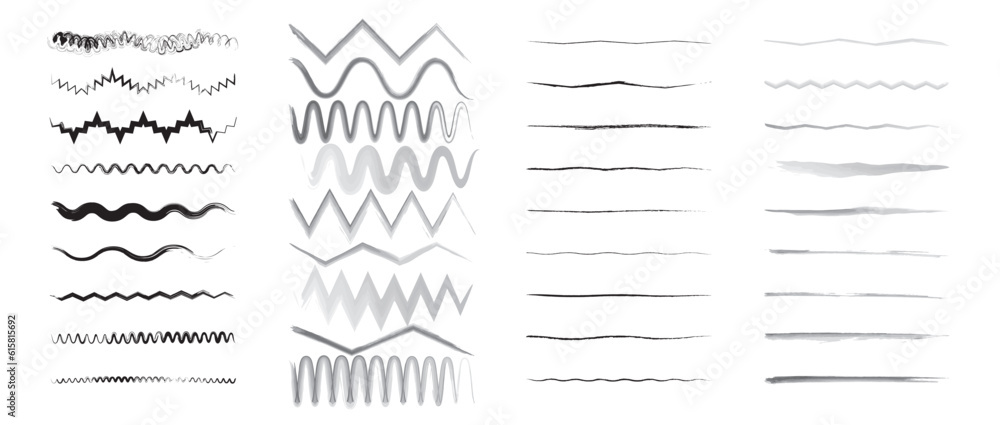 Set of wavy horizontal lines. Set of marker hand drawn line borders and ...