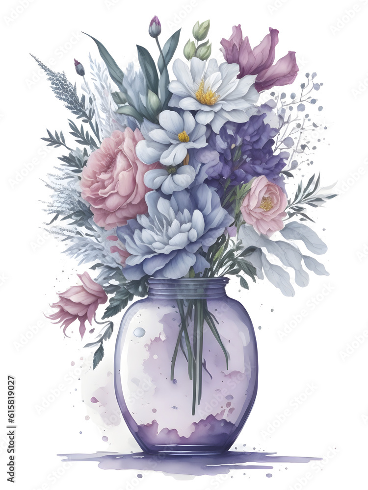 watercolor vase of flowers clipart on transparent background ...