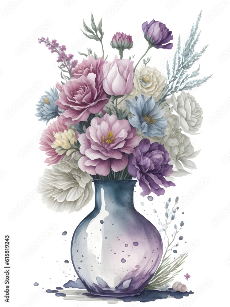watercolor vase of flowers clipart on transparent background ...