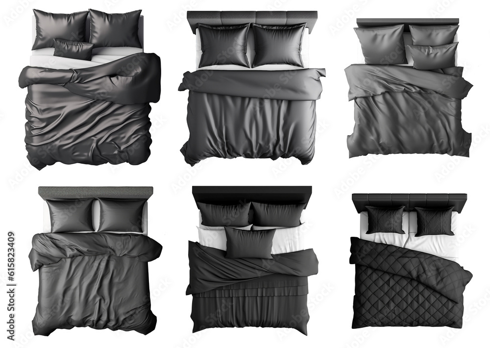 Modern Beds With Black Bedclothes. Top Plan View. Interior Design ...