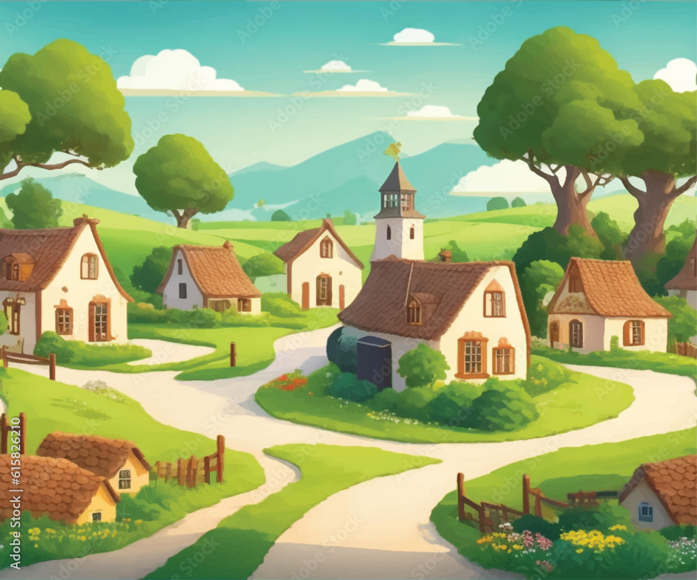 charming and picturesque vector illustration of a peaceful countryside ...