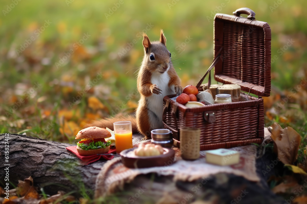 squirrel setting up a picnic, fantasy illustration, generated with ai ...