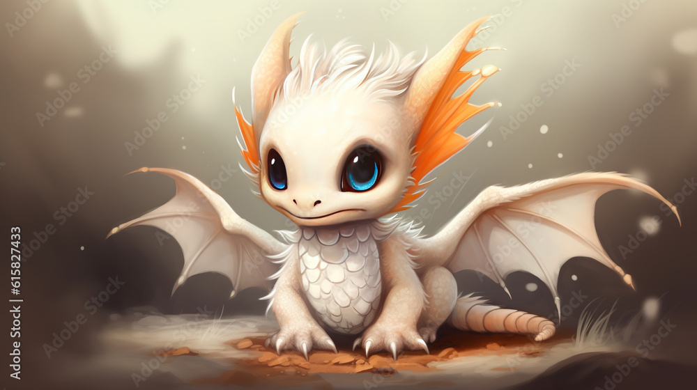 Generative AI, little tiny cute dragon. Symbol of 2024 year, New Year ...