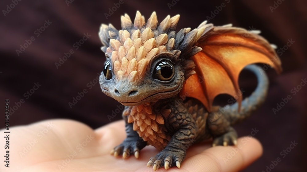 Generative AI, little tiny cute dragon. Symbol of 2024 year, New Year ...