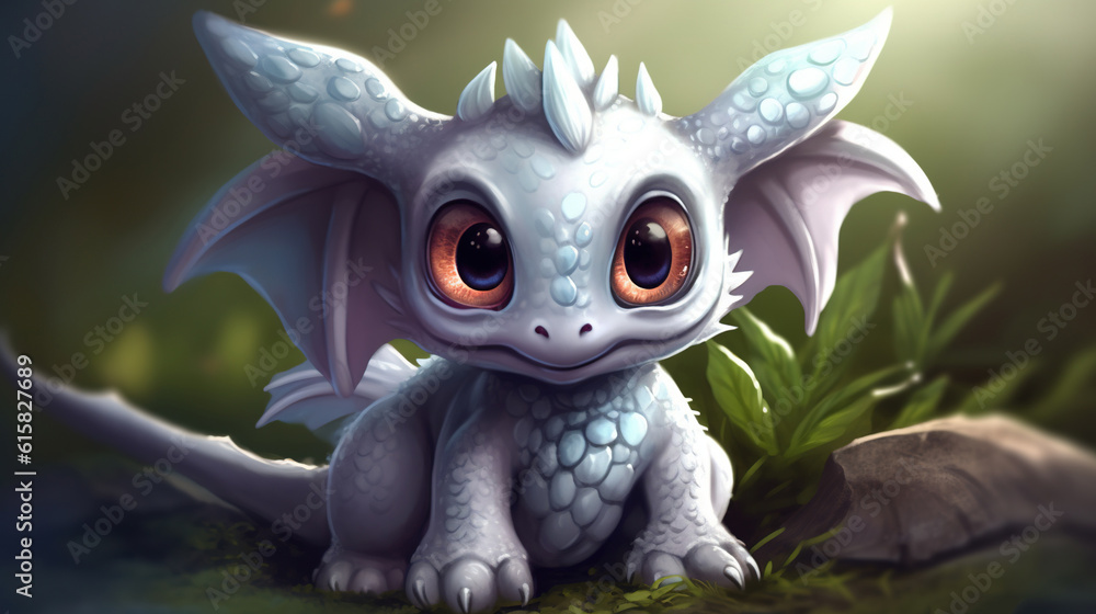 Generative AI, little tiny cute dragon. Symbol of 2024 year, New Year ...