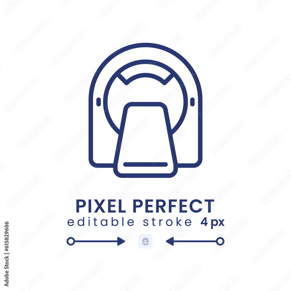 MRI machine linear desktop icon. Brain scanning. Medical equipment ...