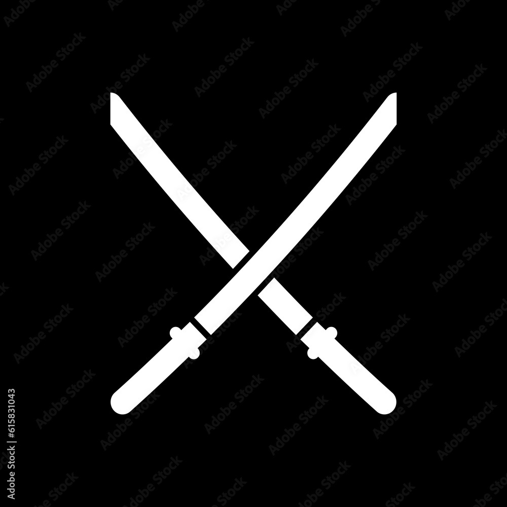 Crossed katana sword isolated on white. flat, set, weapon, cross ...
