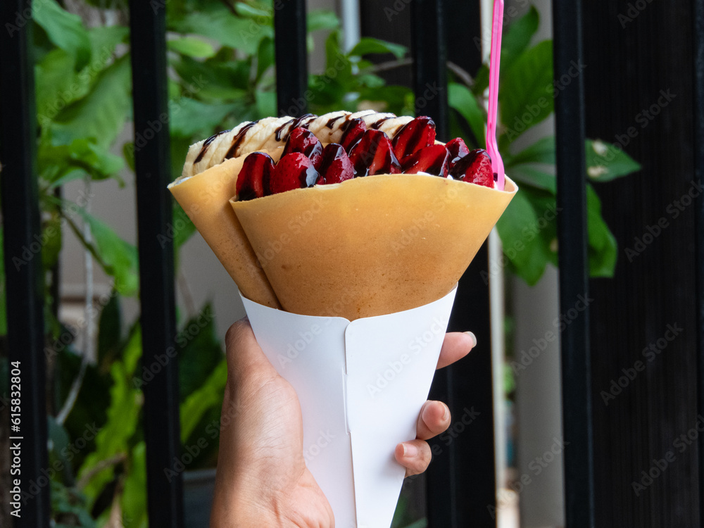 Crispy crepe filled with luscious strawberry whipped cream is a ...