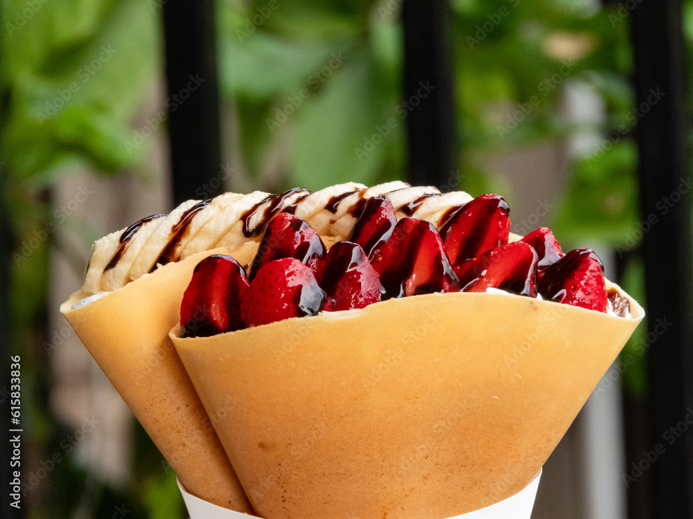 Crispy crepe filled with luscious strawberry whipped cream is a ...